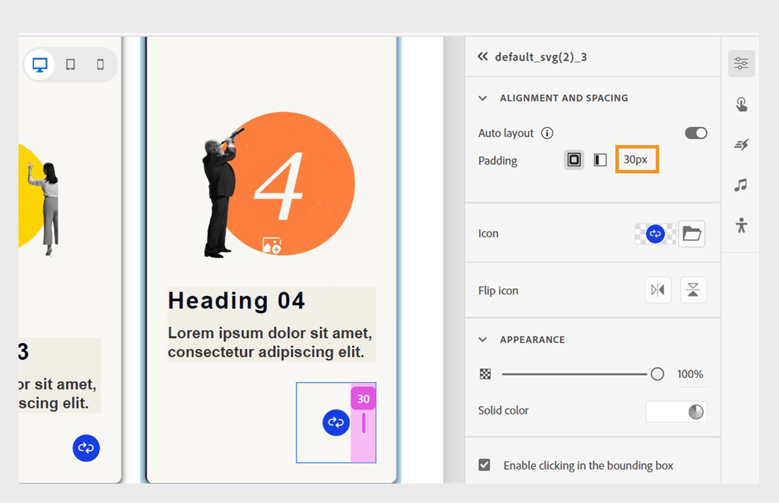 Add padding to content blocks and components in Adobe Captivate